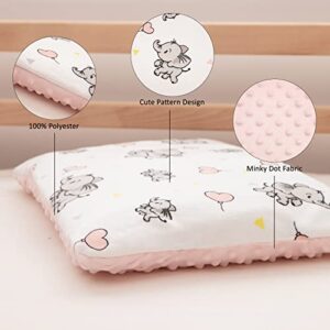 DaysU Minky Baby Blanket and Baby Pillow Set with Pink Elephant Pattern and Soothing Raised Dots for Newborn Baby Girls in Baby Crib Nursery Toddler Bed Cot