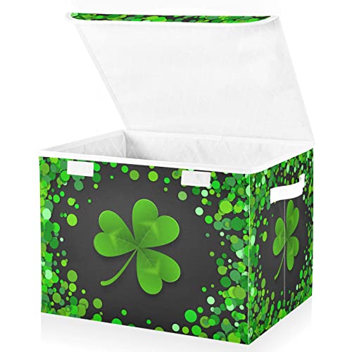 xigua St. Patrick's Day Storage Bins with Lids and Carrying Handle,Foldable Storage Boxes Organizer Containers Baskets Cube with Cover for Home Bedroom Closet Office Nursery