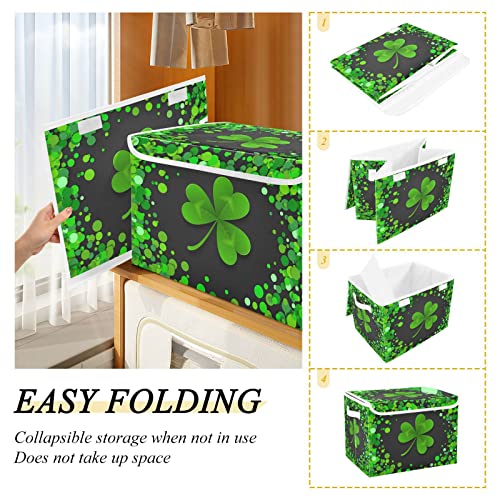 xigua St. Patrick's Day Storage Bins with Lids and Carrying Handle,Foldable Storage Boxes Organizer Containers Baskets Cube with Cover for Home Bedroom Closet Office Nursery