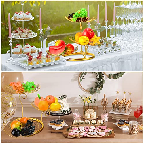 3 Tier Fruit Basket Stand Decorative Iron Fruit Bowl with 4 Pcs Round Coasters Gold Edge Marble Coaster Gold Spoon Rest for Kitchen Counter Stainless Ladle Spoon for Table Home Counter Wedding party