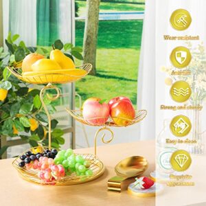 3 Tier Fruit Basket Stand Decorative Iron Fruit Bowl with 4 Pcs Round Coasters Gold Edge Marble Coaster Gold Spoon Rest for Kitchen Counter Stainless Ladle Spoon for Table Home Counter Wedding party