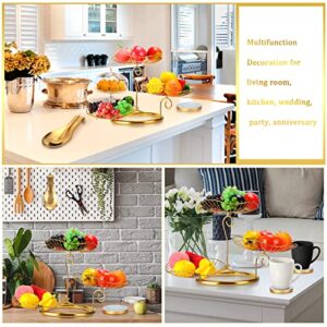 3 Tier Fruit Basket Stand Decorative Iron Fruit Bowl with 4 Pcs Round Coasters Gold Edge Marble Coaster Gold Spoon Rest for Kitchen Counter Stainless Ladle Spoon for Table Home Counter Wedding party