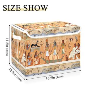 KEEPREAL Egyptian Tribal Life Storage Basket Bin with lid, Large Cube Storage Box Collapsible Storage Organizer for Home Office Closet - 16.5 L x 12.6 W x 11.8 H