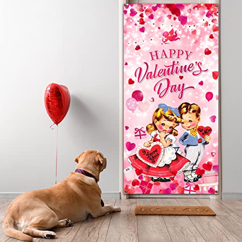 Happy Valentine's Day Door Cover - Valentine Valentine's Day Banner Large Fabric Valentine's Day Love Background Indoor Outdoor Decoration for Valentine's Day Party Supplies（70.9 x 35.4 Inch）