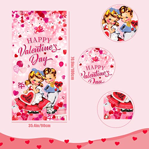 Happy Valentine's Day Door Cover - Valentine Valentine's Day Banner Large Fabric Valentine's Day Love Background Indoor Outdoor Decoration for Valentine's Day Party Supplies（70.9 x 35.4 Inch）