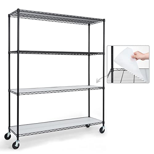 CAPHAUS NSF Commercial Grade Heavy Duty Wire Shelving w/Wheels, Leveling Feet & Liners, Storage Metal Shelf, Garage Shelving Storage, Utility Wire Rack Storage Shelves, w/Liner, 60 x 18 x 76 4-Tier