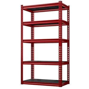 reibii garage shelving heavy duty 72" garage storage shelves 5 tier adjustable heavy duty shelving 1750lbs metal storage shelving unit for basement garage storage rack 72"h x 16.8"d x31.8"w red black