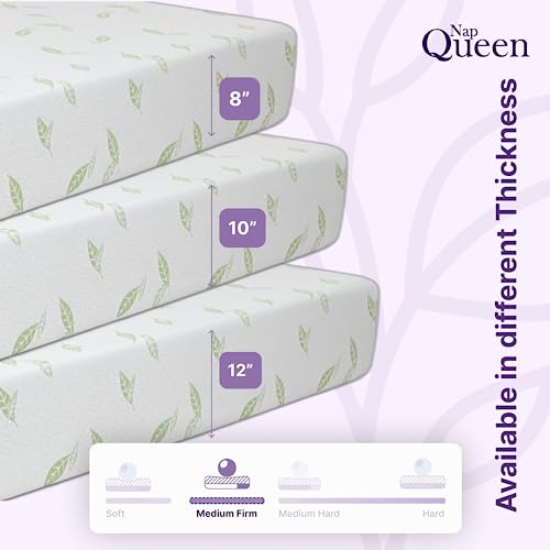 NapQueen Queen Mattress, 12 Inch Anula Green Tea Memory Foam Mattress, Queen Bed Mattress in a Box, CertiPUR-US Certified, Medium Firm, Breathable & Washable Soft Fabric Cover