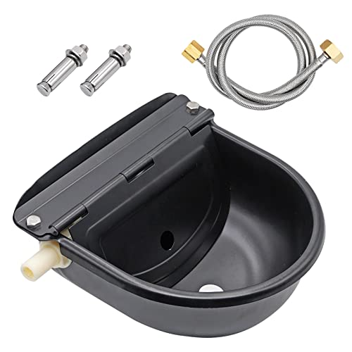 KHEARPSL Automatic Waterer Outdoor Dog Water Bowl Dispenser Stainless Steel Water Trough Auto Fill Water Bowl for Livestock Dogs Cattle Horse Pig Farm Animals (Black)