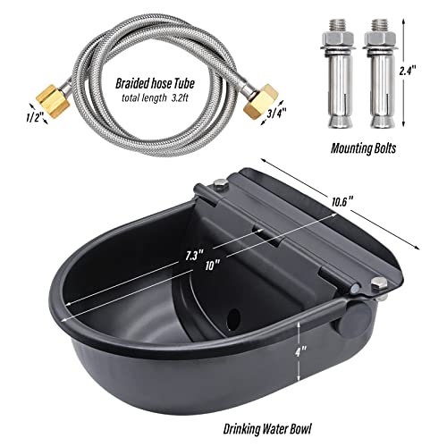 KHEARPSL Automatic Waterer Outdoor Dog Water Bowl Dispenser Stainless Steel Water Trough Auto Fill Water Bowl for Livestock Dogs Cattle Horse Pig Farm Animals (Black)