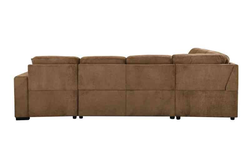 Cotoala 123" U-Shaped Sectional Sofa with Pull Out Sleeper Bed and Storage Chaise Lounge, 6 Seat Large Couch w/ 4 Throw Pillows for Livingroom, Save Space Design, Brown