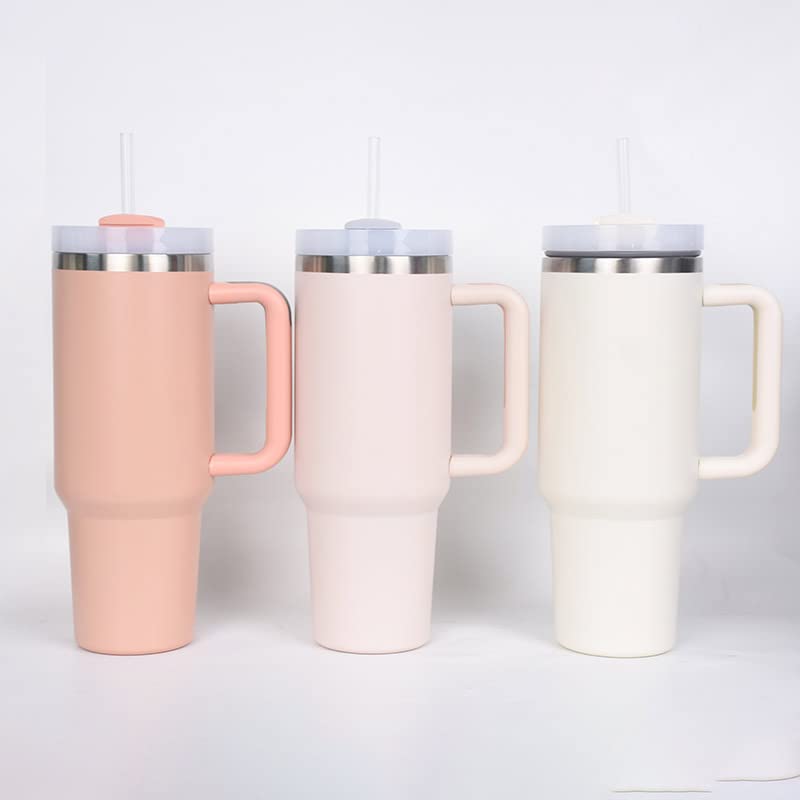 20 oz Tumbler with Handle and Straw with lid Car Mug with Outdoor Sports Travel Stainless Steel Sippy Mug Gifts (Pink)