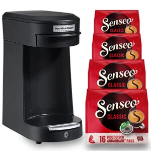 senseo hamilton beach commercial hdc200b coffee brewer 1 cup pod coffeemaker and 64 coffee pods medium roast classic, black single hospitality 3-minute brew time