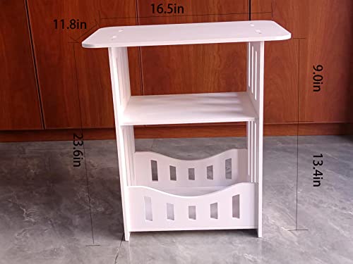 KCOMPT End Table, Cute Nightstands Small Tables for Small Spaces White Coffee Bedside StorageShelf for Office, Living Room, Bedroom