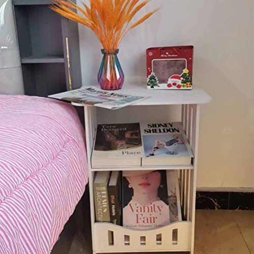 KCOMPT End Table, Cute Nightstands Small Tables for Small Spaces White Coffee Bedside StorageShelf for Office, Living Room, Bedroom