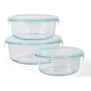 martha stewart lamoine 6 piece 44 oz, 32 oz, 22 oz round storage borosilicate glass container set w/pp snap martha blue lids