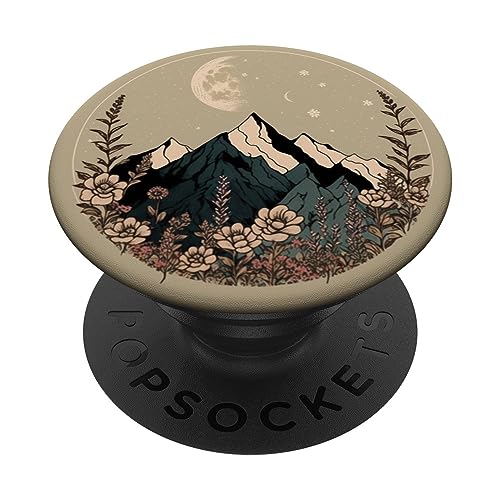 Boho Chic Floral Moon Mountain PopSockets Standard PopGrip