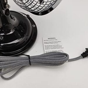 All Metal 8 inch Retro 3-Speed Tilted-Head Oscillation Table Fan Black, Oscillating Cloth Cord