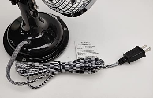 All Metal 8 inch Retro 3-Speed Tilted-Head Oscillation Table Fan Black, Oscillating Cloth Cord