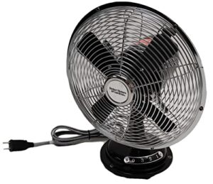 all metal 8 inch retro 3-speed tilted-head oscillation table fan black, oscillating cloth cord