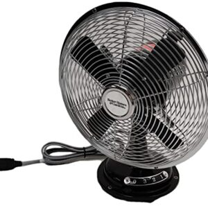 All Metal 8 inch Retro 3-Speed Tilted-Head Oscillation Table Fan Black, Oscillating Cloth Cord