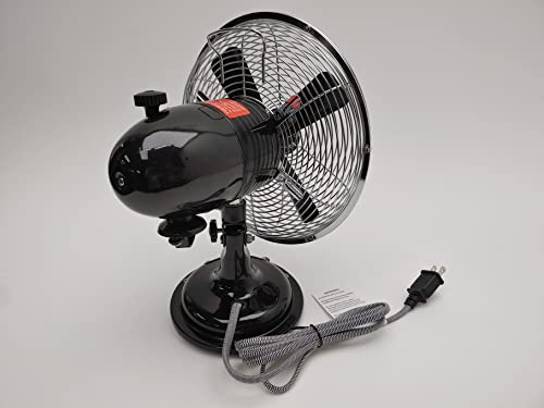 All Metal 8 inch Retro 3-Speed Tilted-Head Oscillation Table Fan Black, Oscillating Cloth Cord