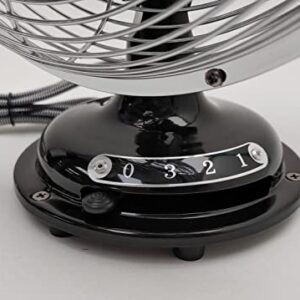 All Metal 8 inch Retro 3-Speed Tilted-Head Oscillation Table Fan Black, Oscillating Cloth Cord