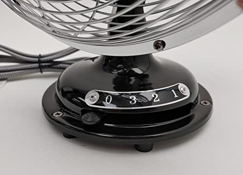 All Metal 8 inch Retro 3-Speed Tilted-Head Oscillation Table Fan Black, Oscillating Cloth Cord