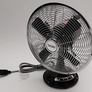 All Metal 8 inch Retro 3-Speed Tilted-Head Oscillation Table Fan Black, Oscillating Cloth Cord