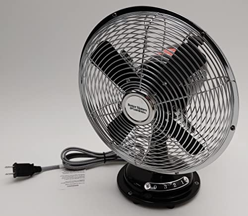 All Metal 8 inch Retro 3-Speed Tilted-Head Oscillation Table Fan Black, Oscillating Cloth Cord