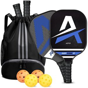 adtio pickleball paddles set of 2，graphite pickleball rrackets with 4 pickleball balls and pickleball bag,lightweight pickle ball paddle for men women outdoor games,pickleball racquet starter set