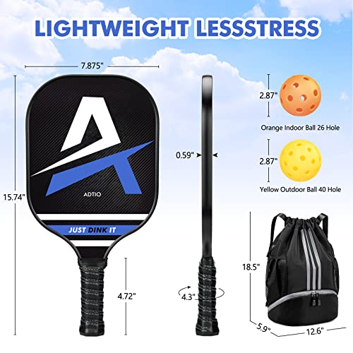 ADTIO Pickleball Paddles Set of 2，Graphite Pickleball Rrackets with 4 Pickleball Balls and Pickleball Bag,Lightweight Pickle Ball Paddle for Men Women Outdoor Games,Pickleball Racquet Starter Set