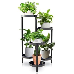 yisancrafts plant stand metal indoor outdoor - 6 tier tall corner plant shelf, vertical flower pot holder stands for plants multiple, foldable planter rack shelves for patio, balcony, garden, black