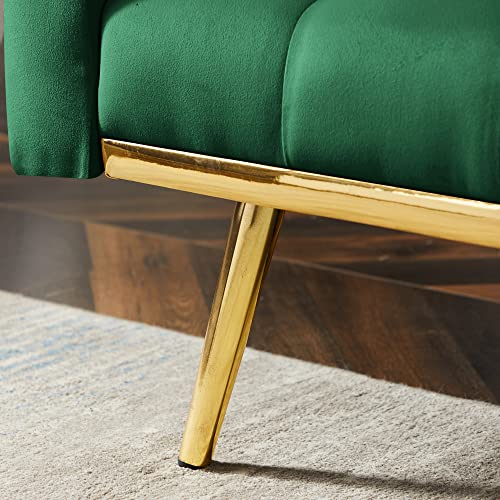 hansones Convertible Velvet Futon Sofa Bed,Sleeper Sofa Couch with Two Pillows and Golden Metal Legs for Living Room (Green)