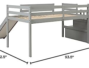 ODC Low Loft Bed with Slide and Storage Shelves, Solid Wood Twin Size Loft Bed Frame with Storage Stairs, Safety Guardrails for Toddlers, Kids Teens, No Box Spring Needed