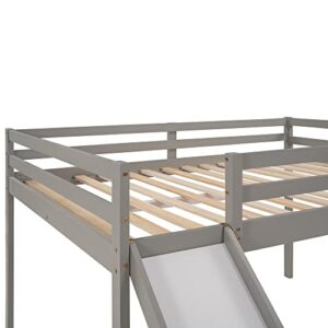 ODC Full Loft Bed with Slide and Ladder, Solid Wood Low Loft Bed Frame for Kids, Full Size Loft Bed for Kids/Teens/Grils/Boys, No Box Spring Needed