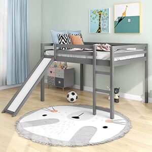 ODC Full Loft Bed with Slide and Ladder, Solid Wood Low Loft Bed Frame for Kids, Full Size Loft Bed for Kids/Teens/Grils/Boys, No Box Spring Needed