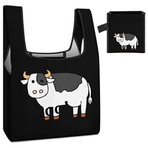 Funny Cow Moo Printed Reusable Grocery Bag with Handle Foldable Shopping Tote Bags Portable for Supermarket Camping