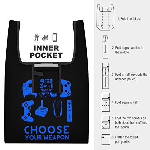 Choose Your Weapon Gamer Printed Reusable Grocery Bag with Handle Foldable Shopping Tote Bags Portable for Supermarket Camping