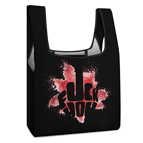 Fuck You Printed Reusable Grocery Bag with Handle Foldable Shopping Tote Bags Portable for Supermarket Camping