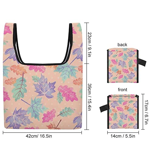 Pink Leaves Printed Reusable Grocery Bag with Handle Foldable Shopping Tote Bags Portable for Supermarket Camping