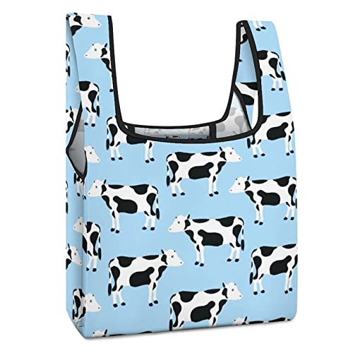 Cow Printed Reusable Grocery Bag with Handle Foldable Shopping Tote Bags Portable for Supermarket Camping