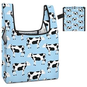 Cow Printed Reusable Grocery Bag with Handle Foldable Shopping Tote Bags Portable for Supermarket Camping