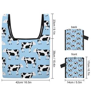 Cow Printed Reusable Grocery Bag with Handle Foldable Shopping Tote Bags Portable for Supermarket Camping