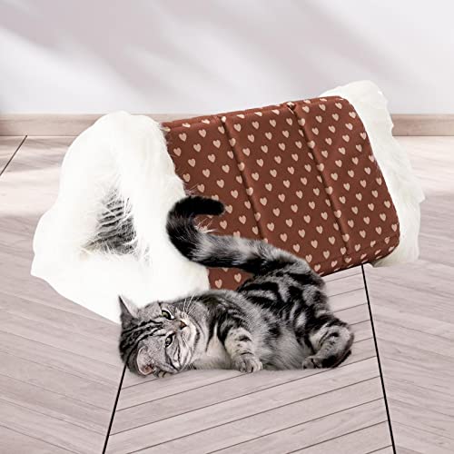 Gralara 2 in 1 Cat Warm House Self Warming Mat Soft Sleeping Plush Nest Hut Pad Dog Tent Cave Pet Bed for Small Medium Dogs, Indoor Cats, Sleeping, Puppy, Heart