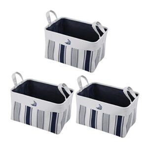 plafope 3pcs sundries containers clothes laundry bedroom basket canvas books for organizer multi-function large foldable bins room bathroom handle storage bin hamper nautical