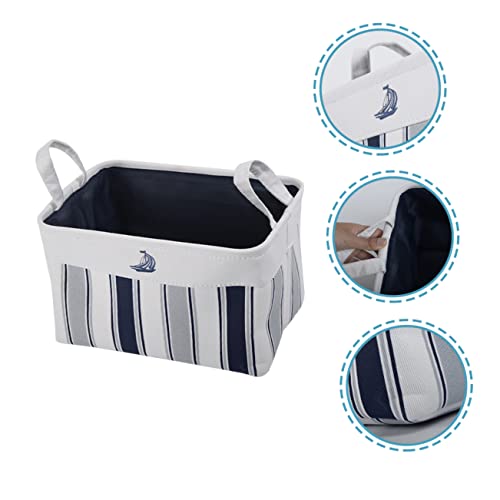 PLAFOPE 3pcs Sundries Containers Clothes Laundry Bedroom Basket Canvas Books for Organizer Multi-function Large Foldable Bins Room Bathroom Handle Storage Bin Hamper Nautical