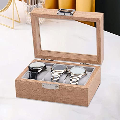 LHLLHL 3 Slot Wooden Watch Display Cabinet Box And Lock Storage Rack Storage Box For Men And Women