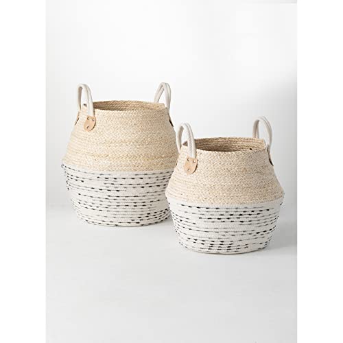 Decorative Basket Set Of 2 Brown Cotton