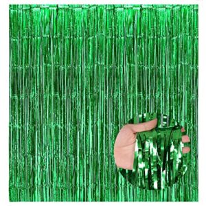 yilistore 2 pack 3.3 * 8.2ft green foil fringe curtain,streamer backdrop,metallic tinsel streamer curtains for st patrick's day party decorations